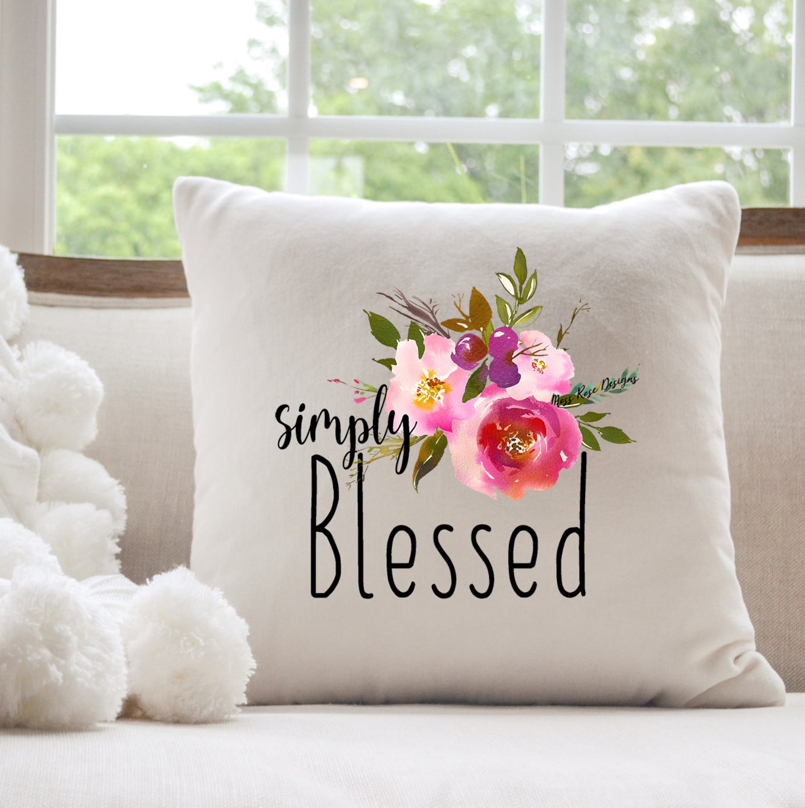Simply Blessed Throw Pillow 20 X 20 Inches Cotton Duck Cover - Etsy