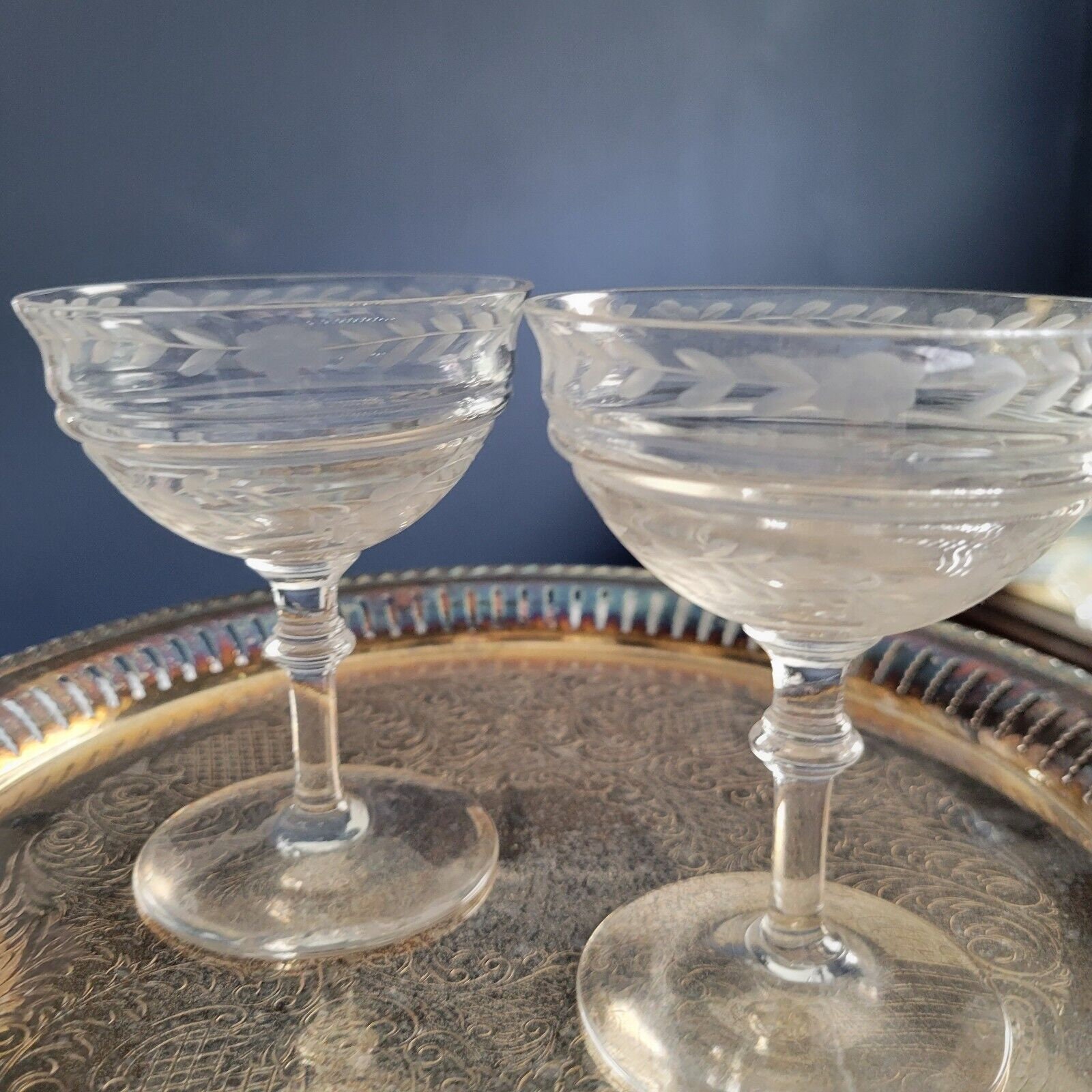 Libbey Rock Sharpe Crystal Rare Pair C. 1930's Antique Champagne ...
