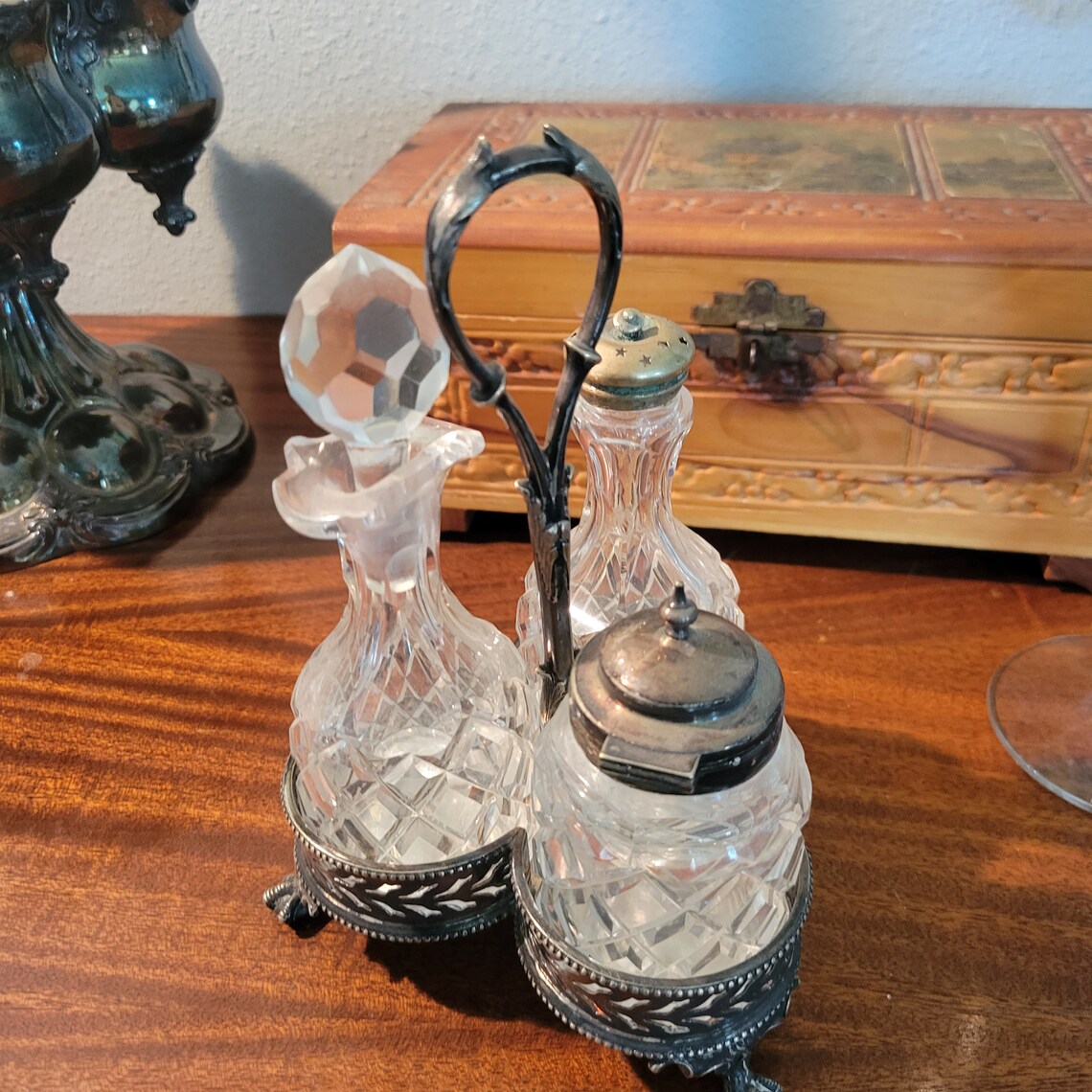 Crystal and Silver Cruet Set 7 X 5 Ball Claw Footed Reticulated Base - Etsy