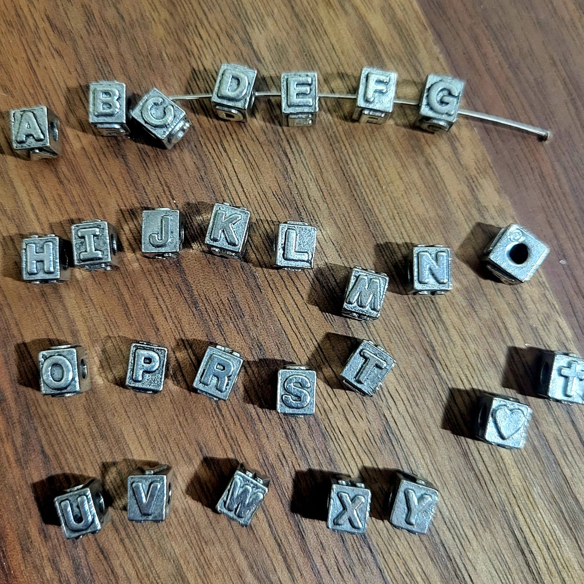 Alphabet Letter Pewter Beads, Square Letter Beads, Antiqued Pewter ...