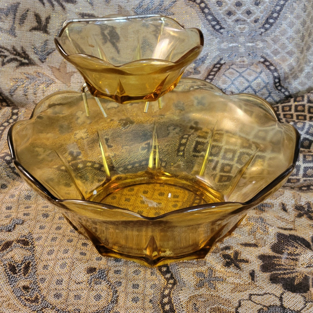 Vintage Anchor Hocking Swedish Modern Chip Dip Set Amber Bracket - Etsy