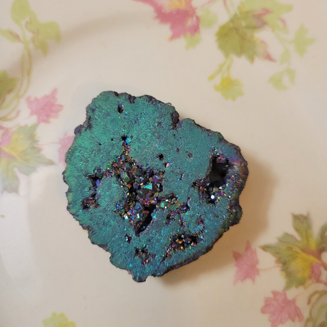 Celestial Aura Geode Rainbow Titanium Peacock Aura Quartz Geode Druzy ...
