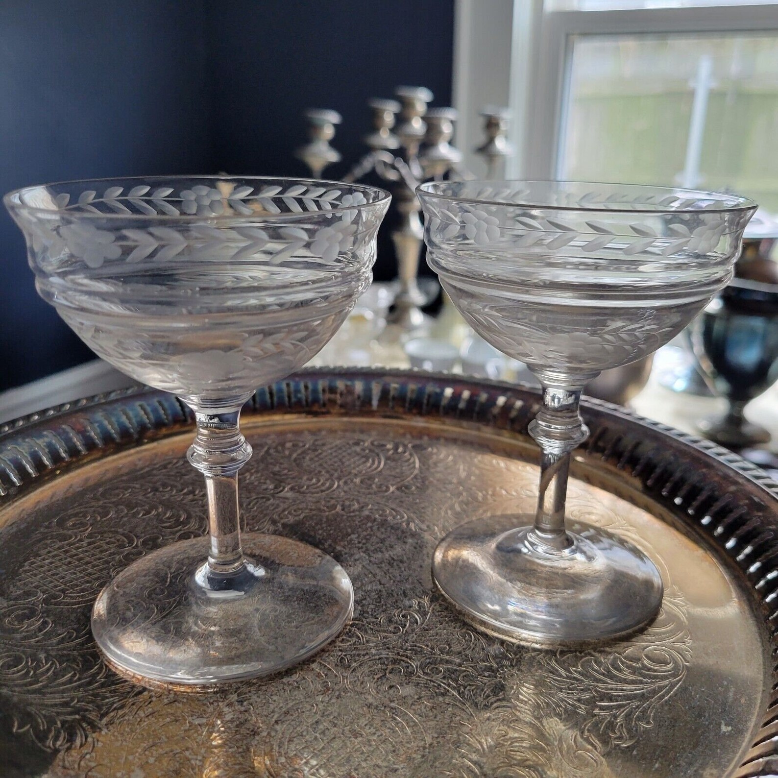 Libbey Rock Sharpe Crystal Rare Pair C. 1930's Antique Champagne ...