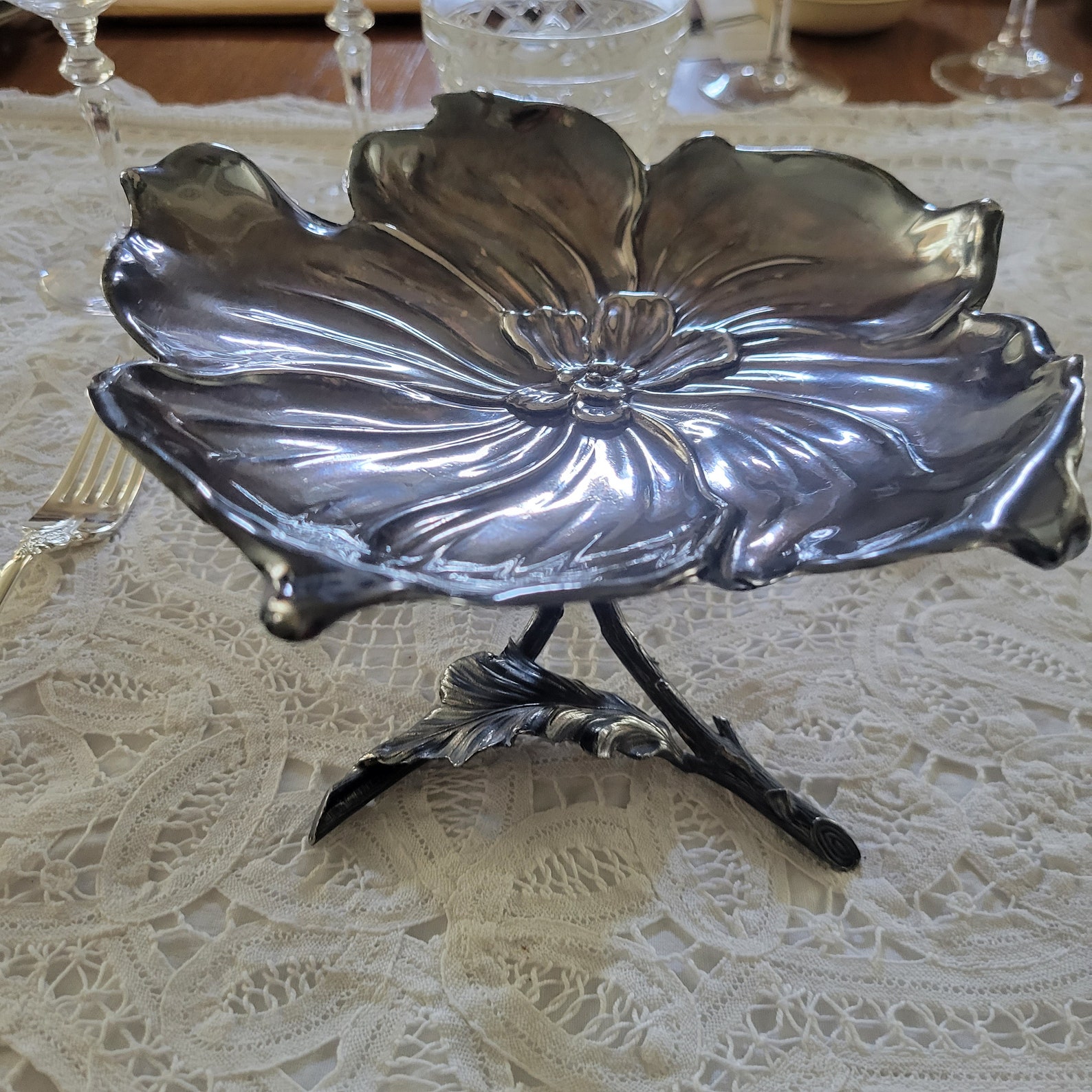 Homan Quadruple Silver-plate Compote Pedestal Flower Twigs Leaf - Etsy