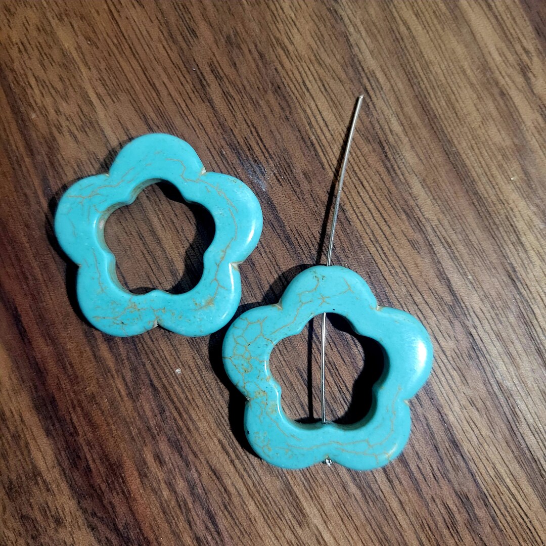 Turquoise Howlite Flower Focal Beads, Choice of 3 Sizes, 2-piece ...