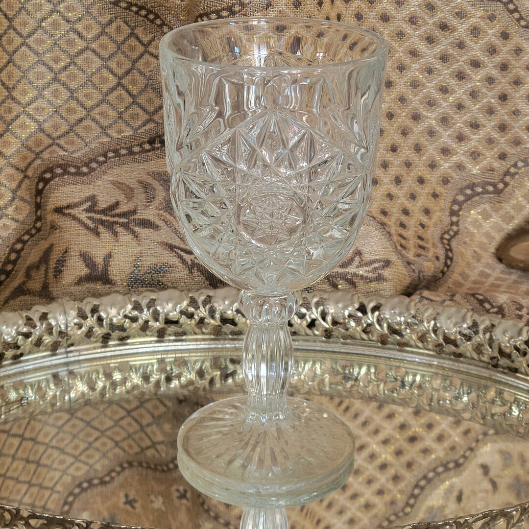 Libbey Hobstar Clear Goblet Pressed Glass Wine 7.25" Wedding, Shower ...