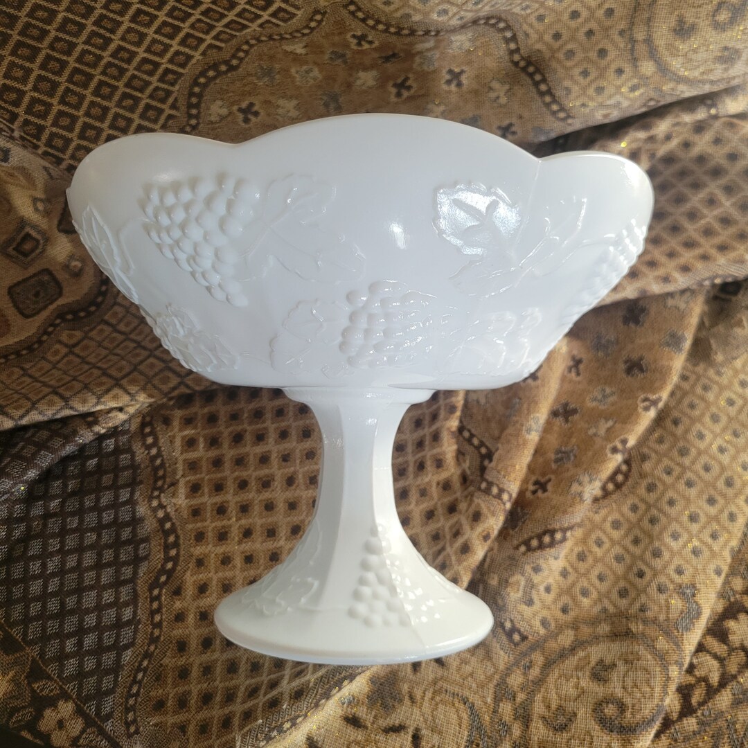 Indiana Colony Milk Glass Harvest Grape Compote Footed Bowl - Vintage ...