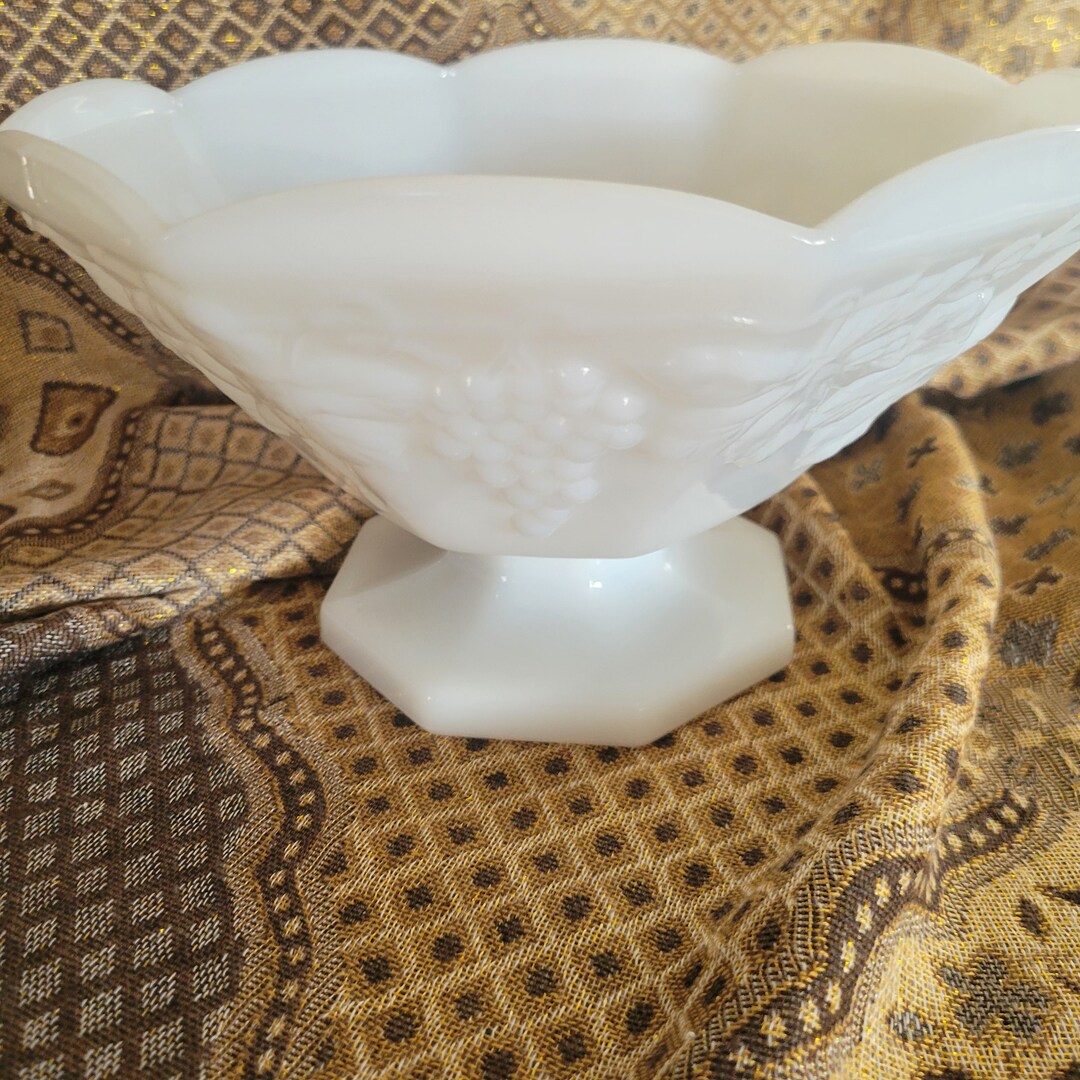 Indiana Colony Milk Glass Harvest Grape Compote Footed Bowl - Vintage ...
