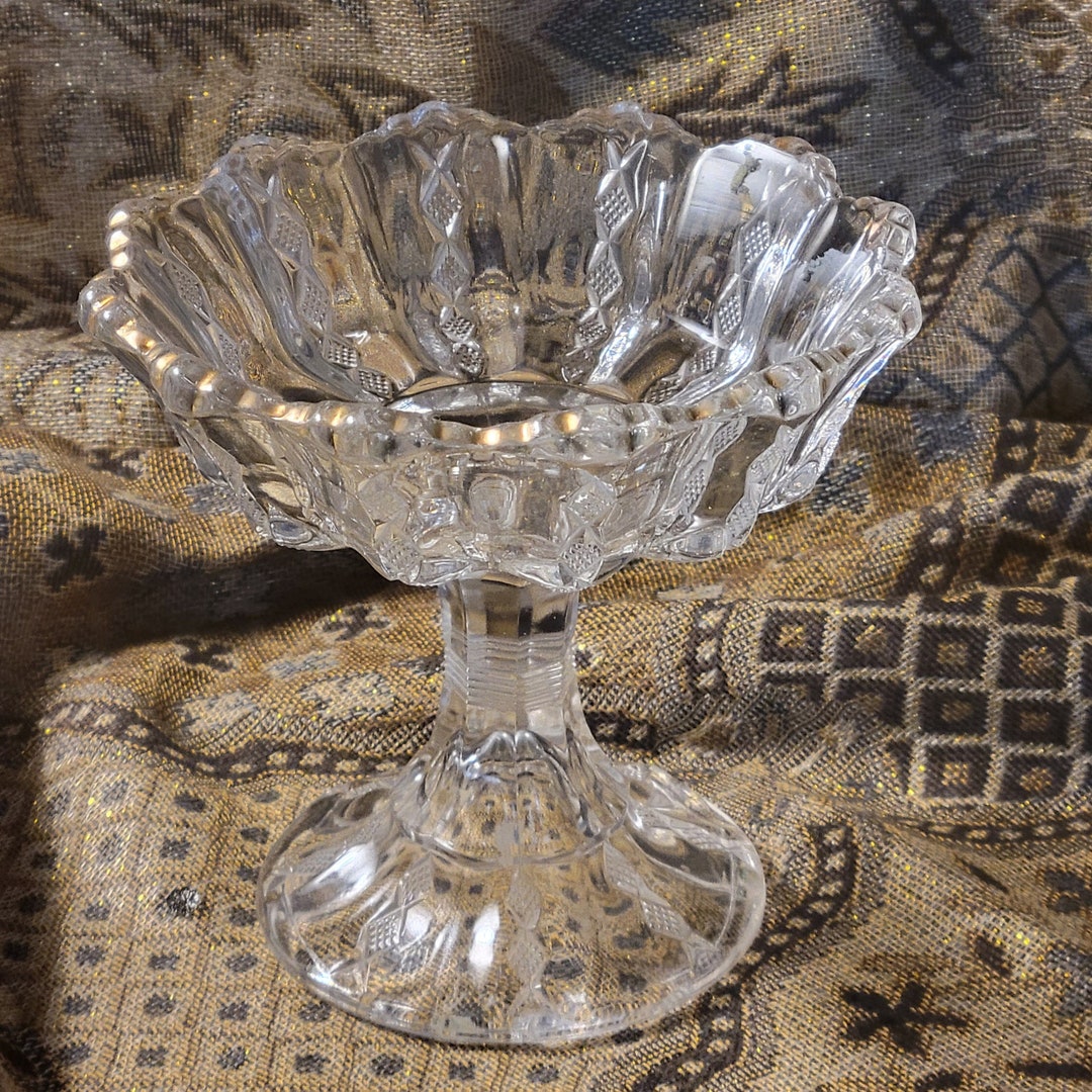 EAPG Duncan & Miller Diamond Ridge Clear Colorless Footed Compote With ...