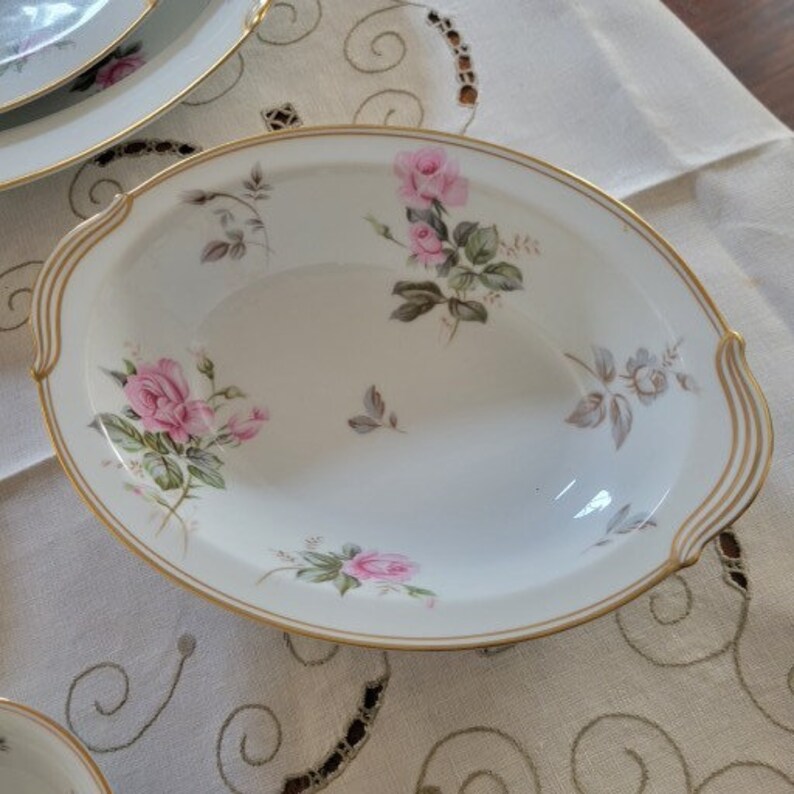 Noritake Rosa Porcelain China - Pink Roses, Buds, Taupe Leaves, Gold ...