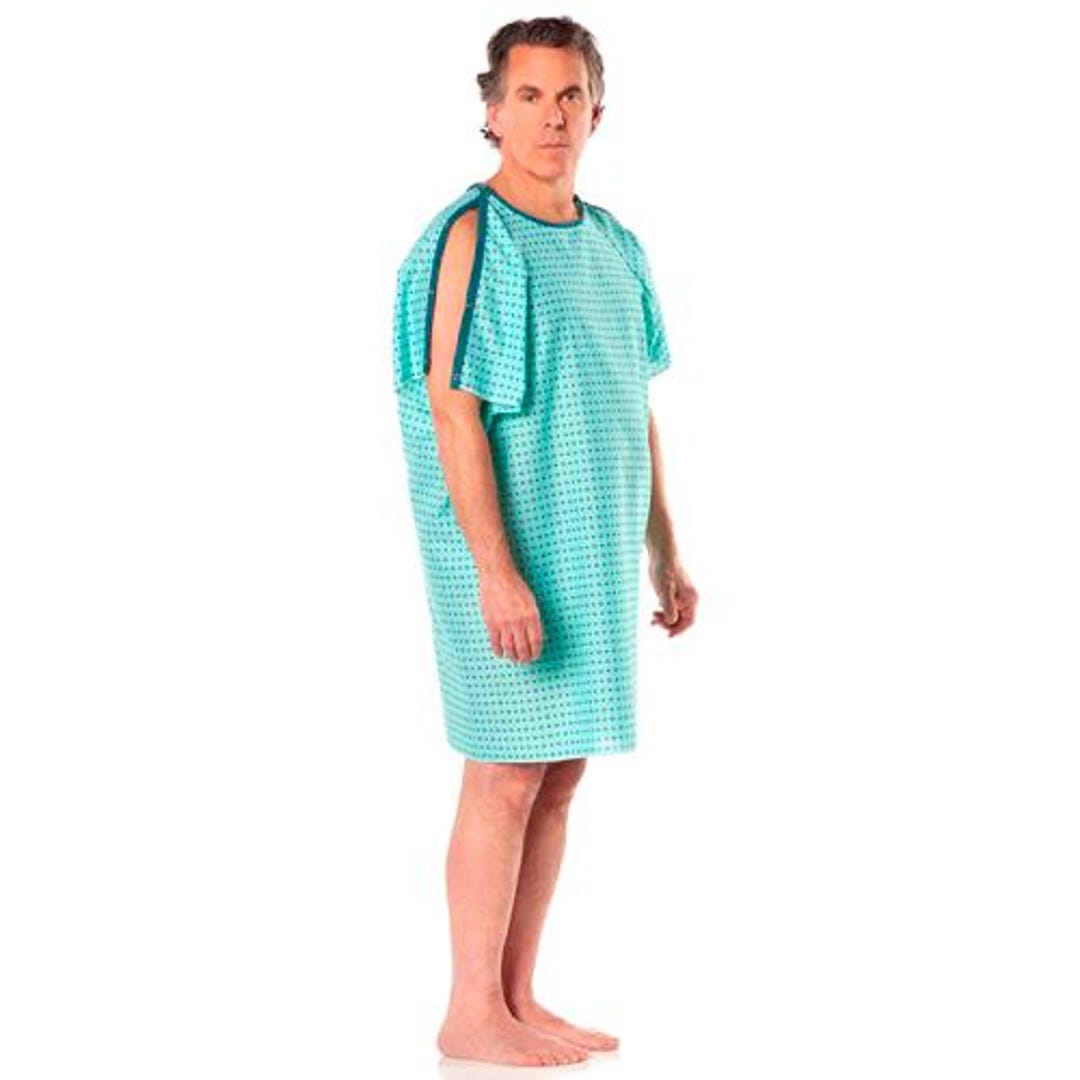 Hospital Patient I.V. Exam Gown Geometric Print Snap Closures on ...