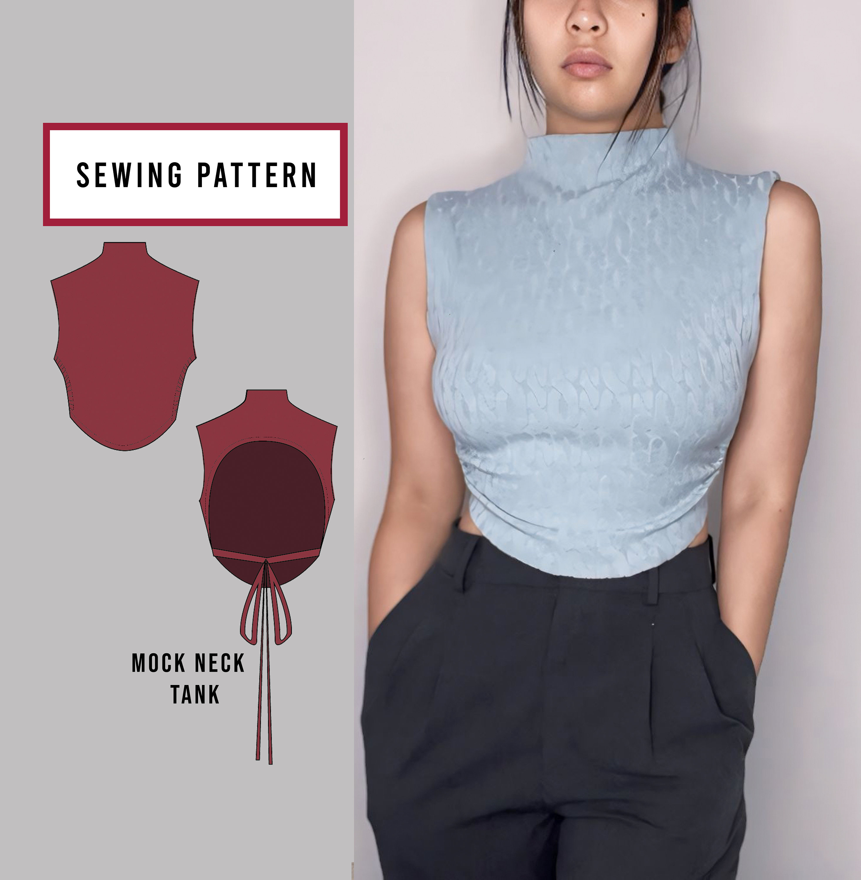 Open Back Mock Neck Top Sewing Pattern: Knit Tank (XS-2XL) (PDF Pattern ...