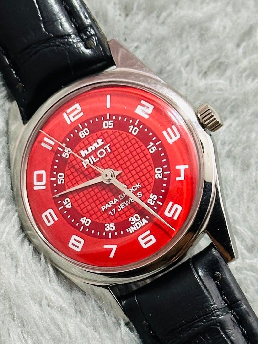 Vintage HMT Pilot Red Dial Hand Winding Men's Watch Movement 17 Jewels ...