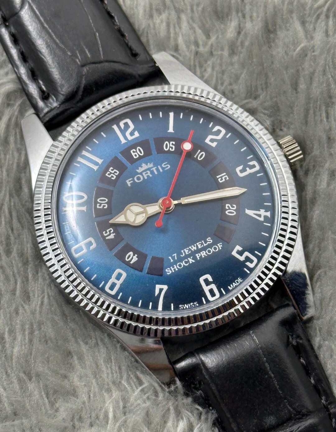 Rare Vintage Fortis Blue Dial Hand Winding FHF Movement ST-96 Swiss ...