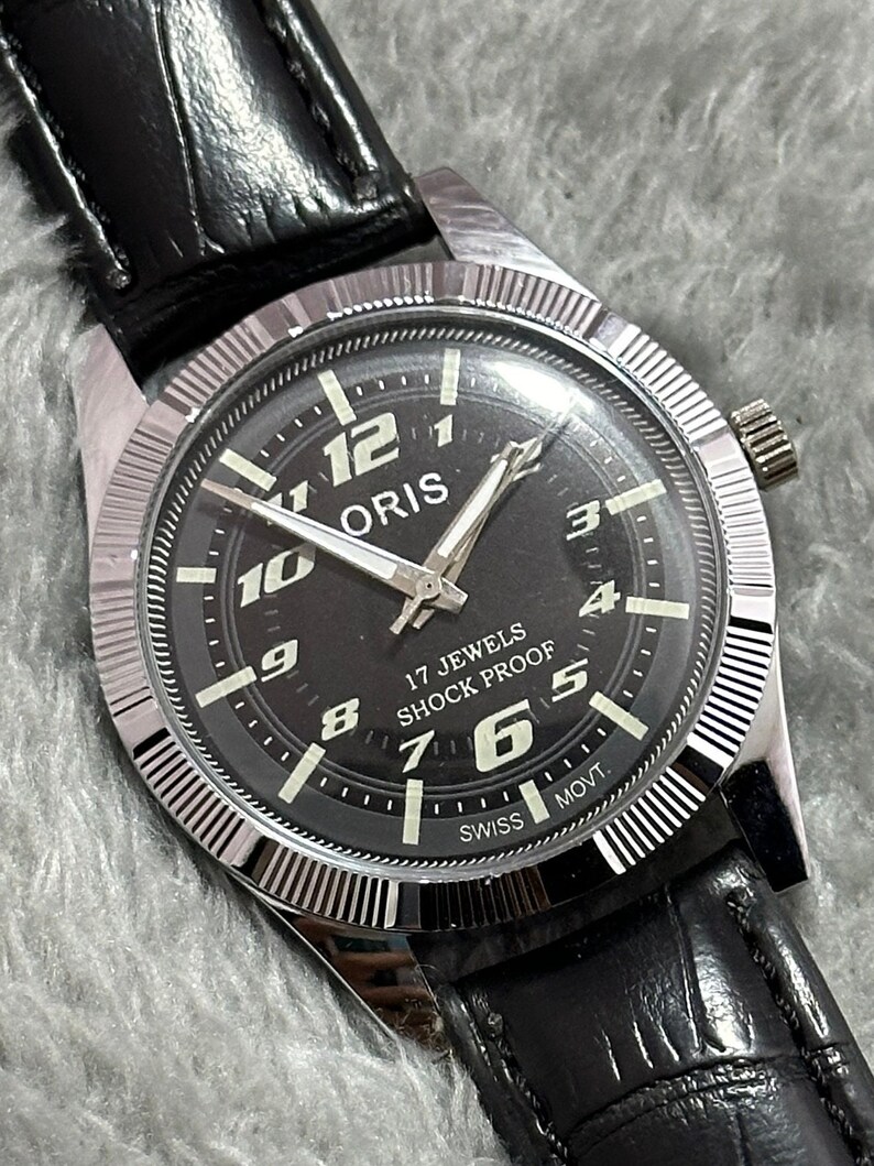 Vintage Rare ORIS Black Dial Hand Winding Wrist Watch Men's Gents FHF ...