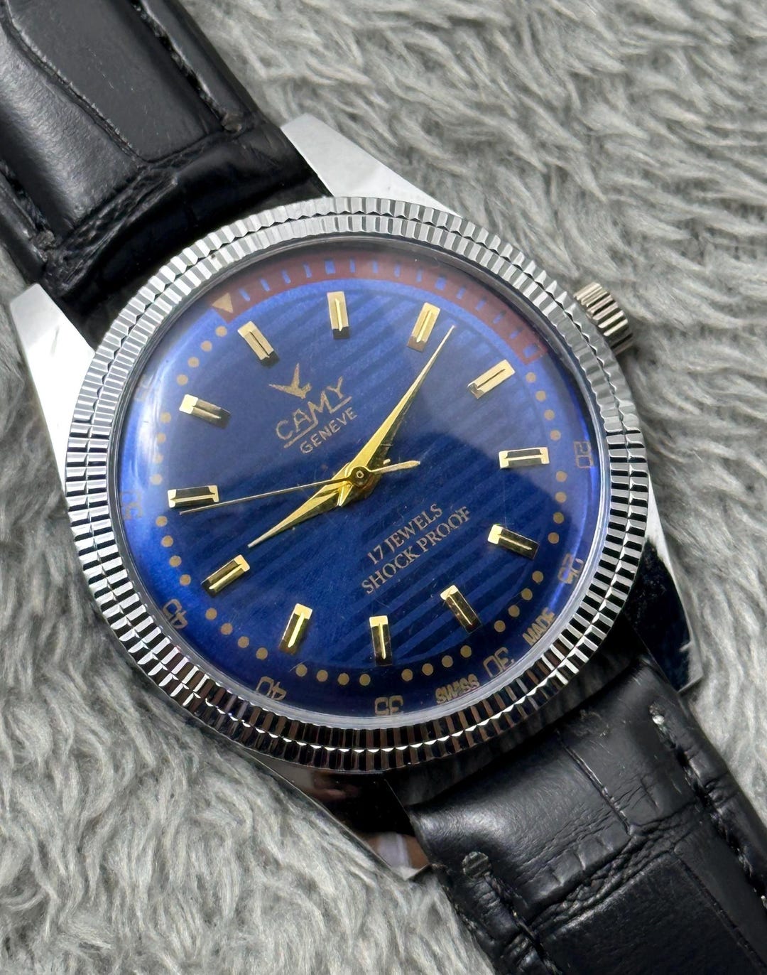 Rare Vintage Camy Blue Dial Hand Winding FHF Movement ST-96 Swiss Mens ...