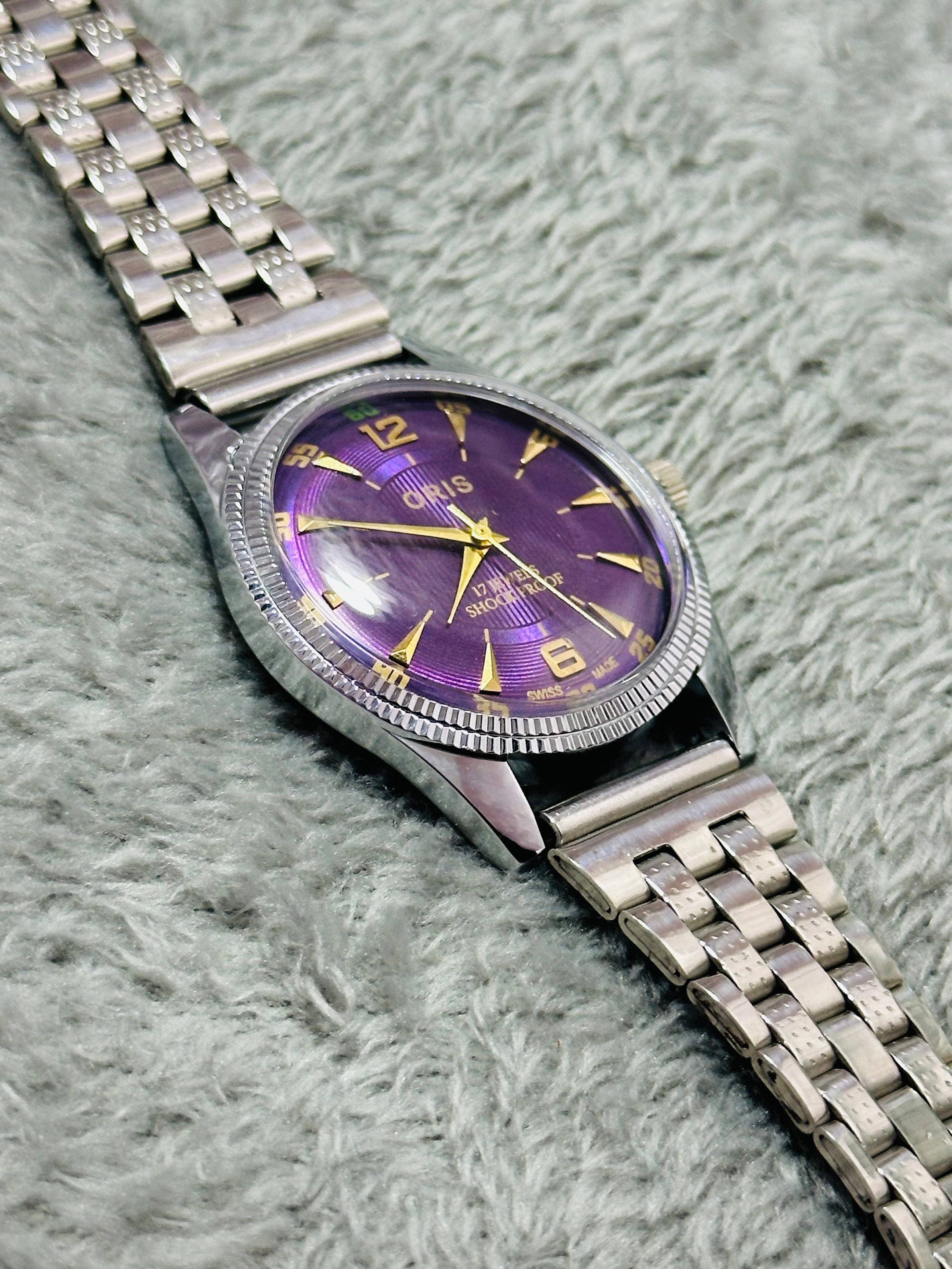 Vintage Rare Oris Purple Dial Hand Winding Wrist Watch Men's Gents FHF ...