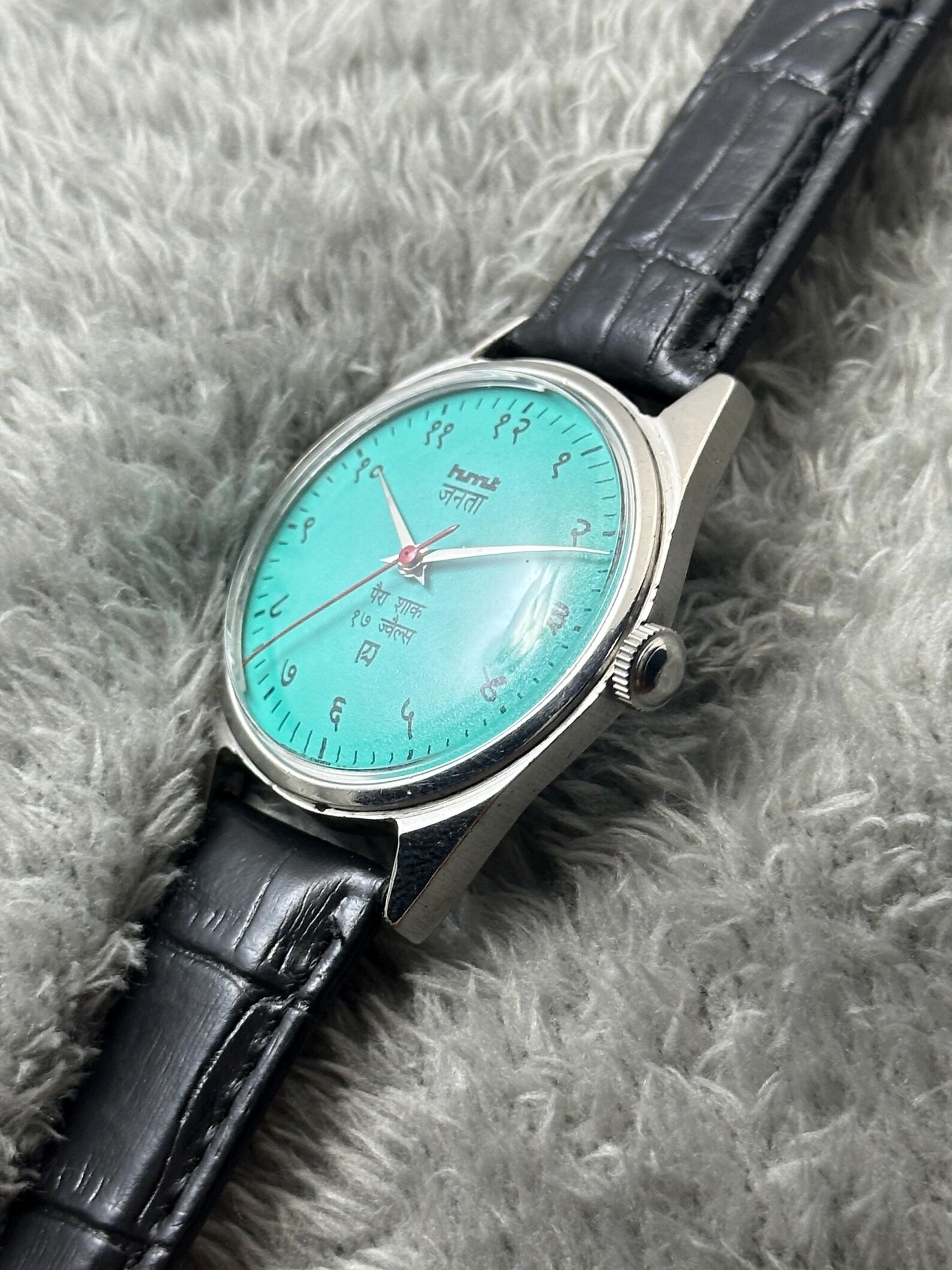 Vintage HMT Janata Hindi Cyan Dial Hand Winding Men's Watch Movement 17 ...