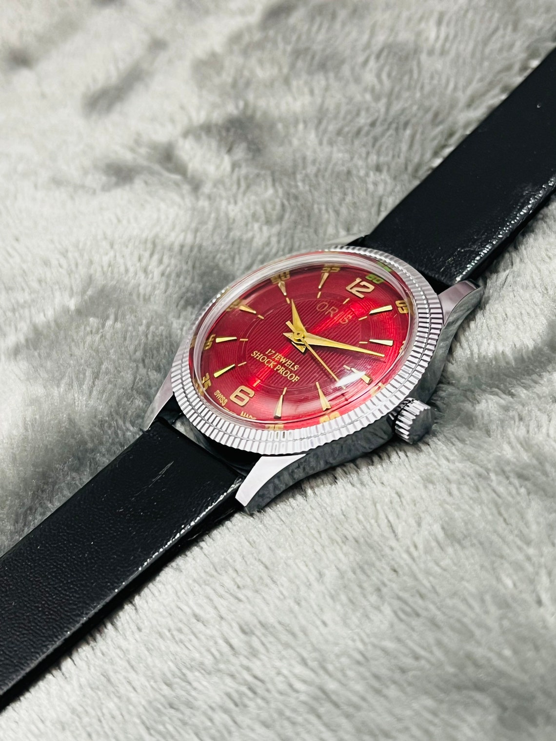 Vintage Rare ORIS Red Dial Hand Winding Wrist Watch Men's Gents FHF ...