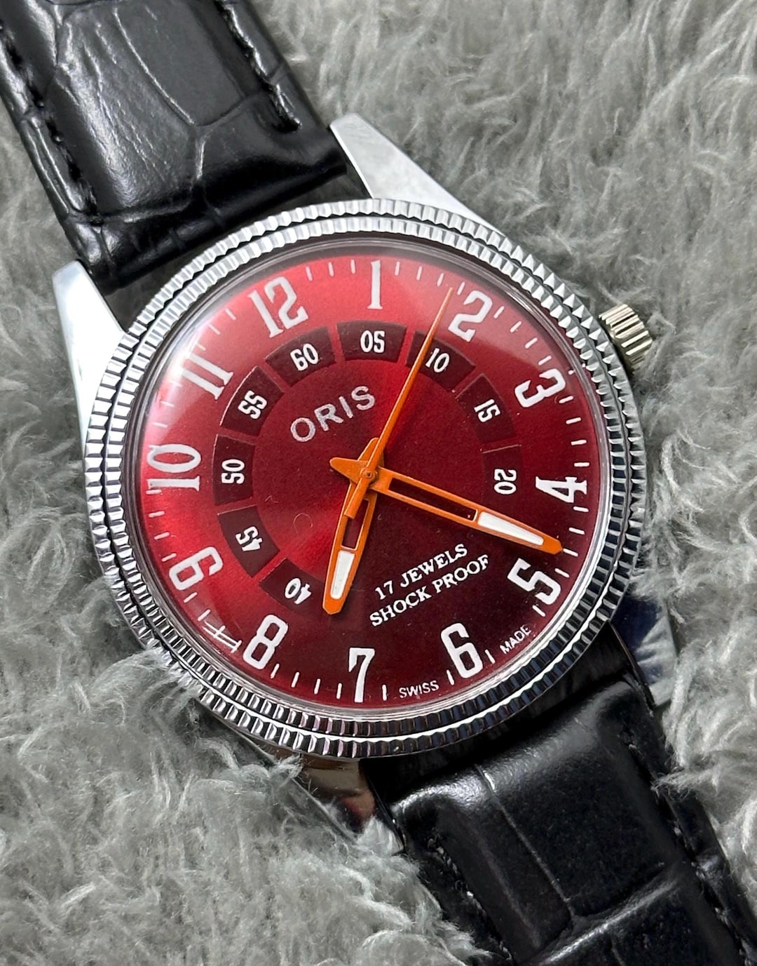 Rare Vintage ORIS Red Dial Hand Winding FHF Movement ST-96 Swiss Mens ...