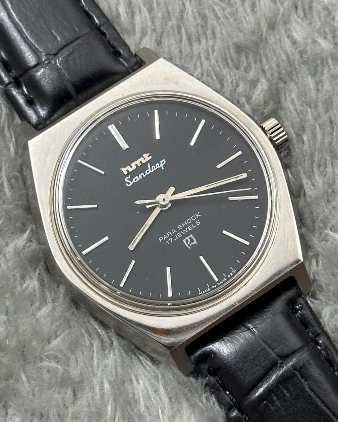 Vintage HMT Sandeep Black Dial Hand Winding Men's Watch Movement 17 ...