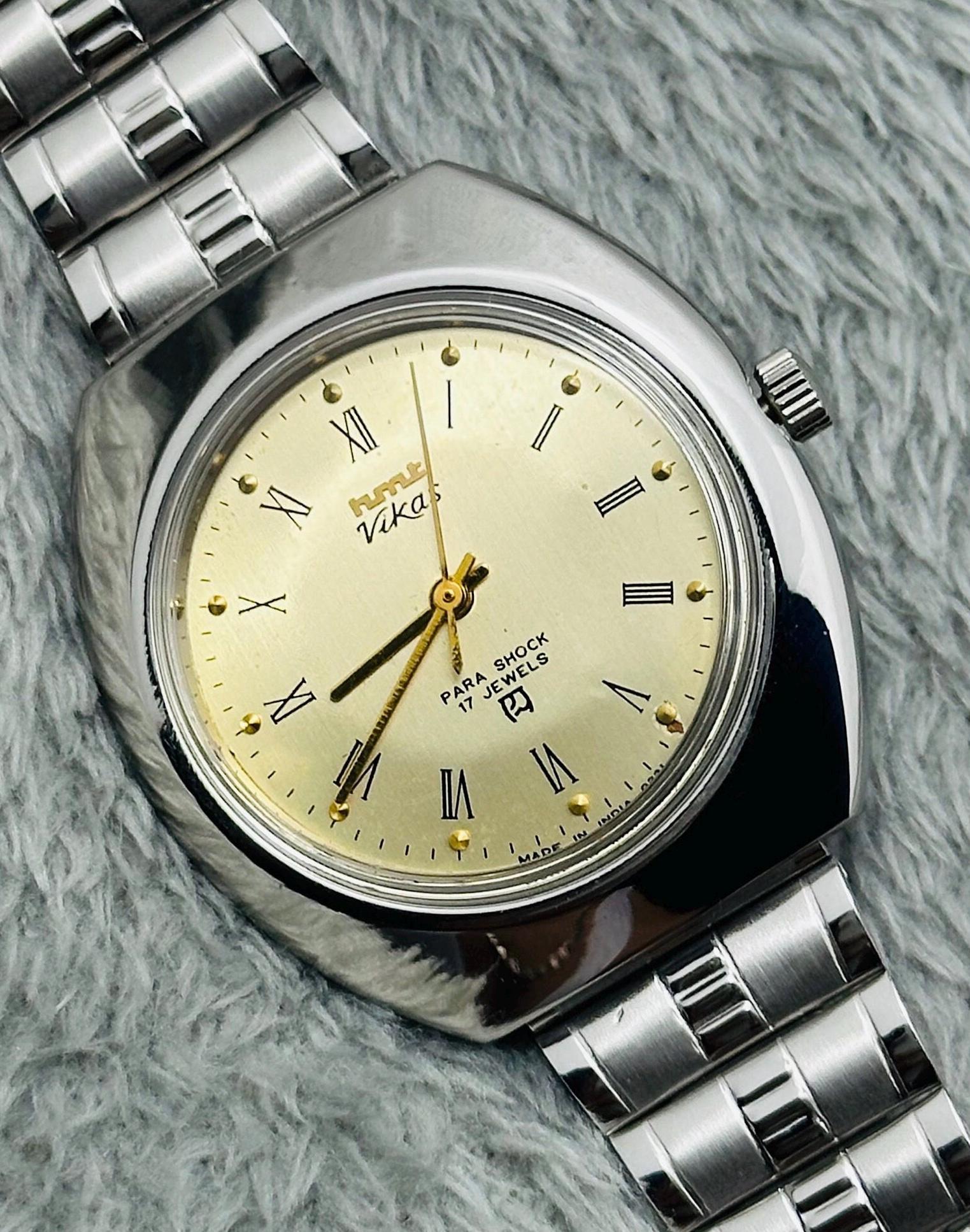 Vintage HMT Vikas Gold Dial Hand Winding Men's Watch Movement 17 Jewels ...