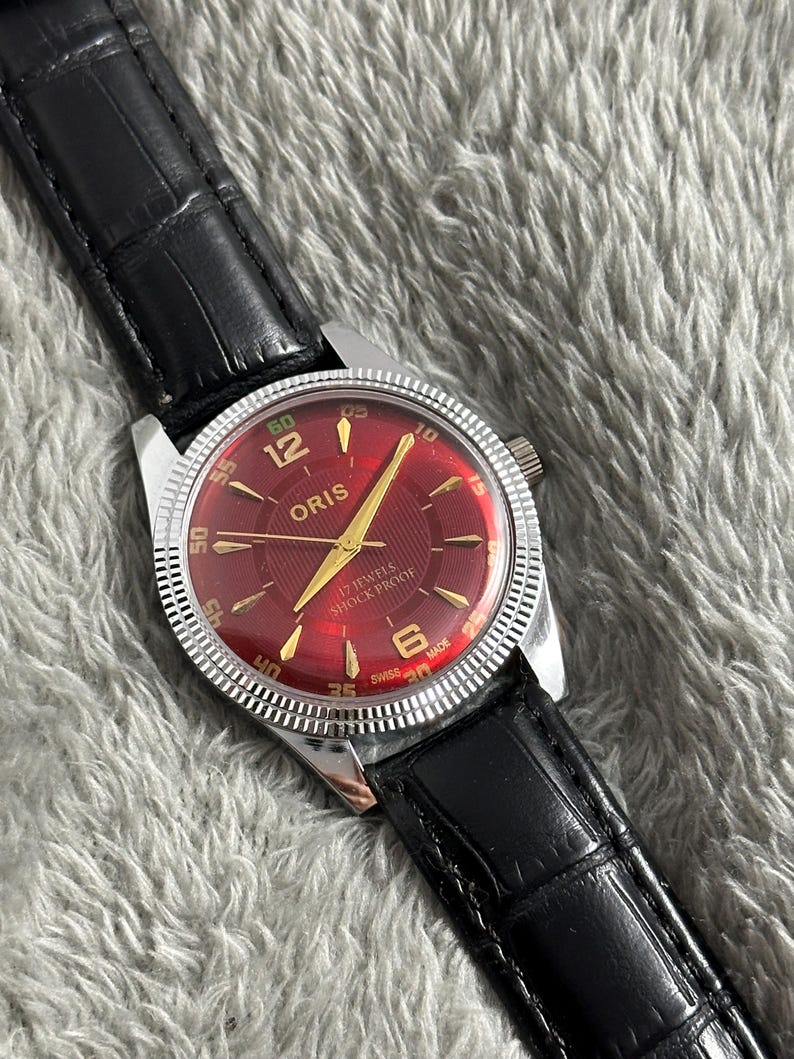 Rare Vintage ORIS Red Dial Hand Winding FHF Movement ST-96 Swiss Mens ...