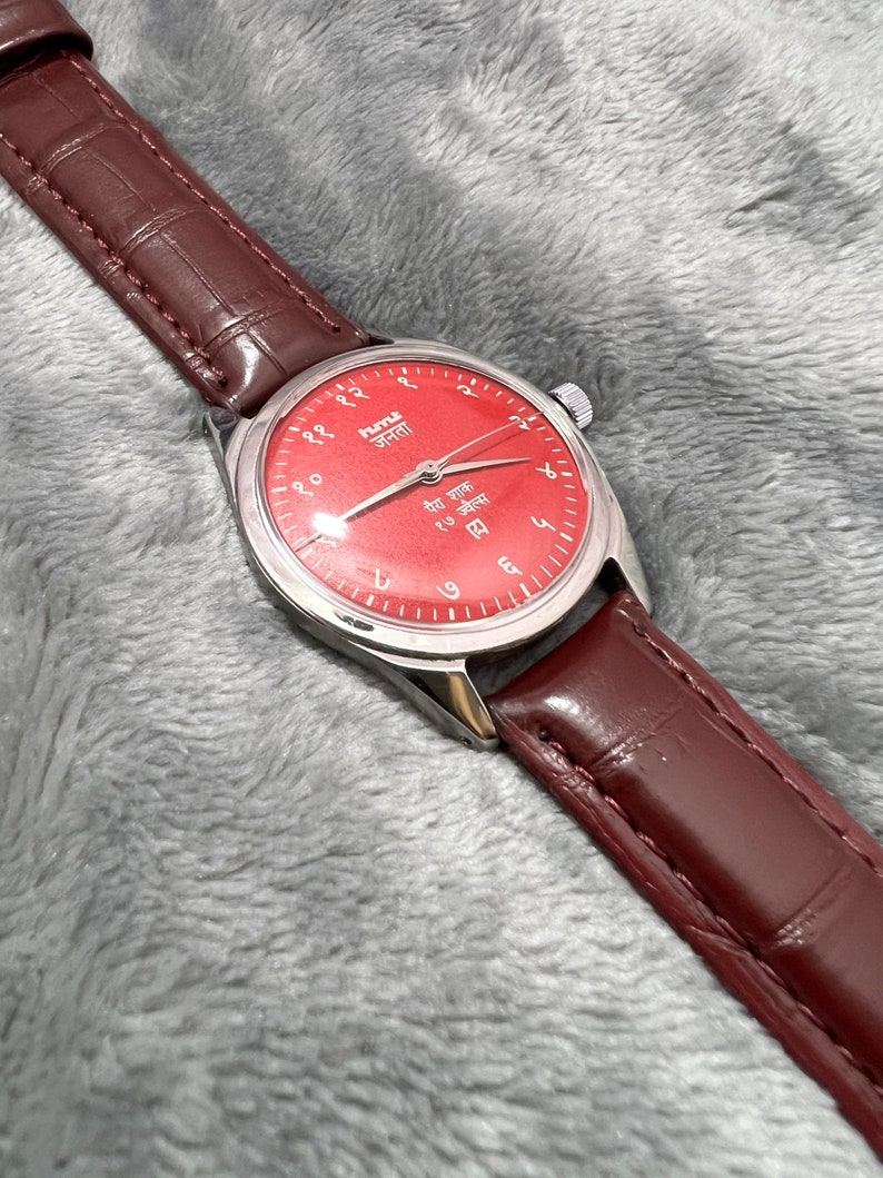 Vintage HMT Janata Red Hindi Dial Hand Winding Men's Watch Movement 17 ...