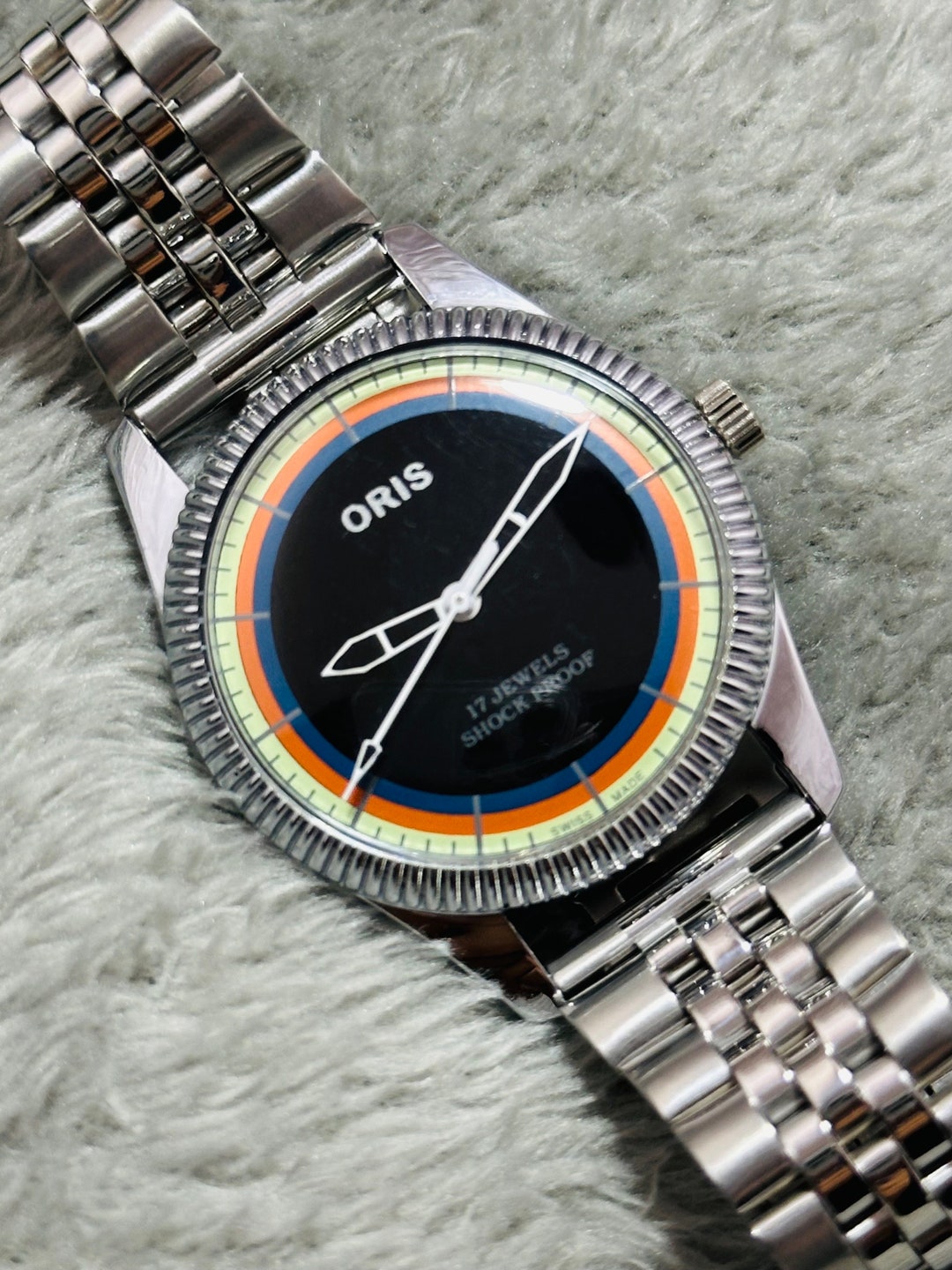 Vintage Rare Oris Black New Dial Hand Winding Wrist Watch Men's Gents ...