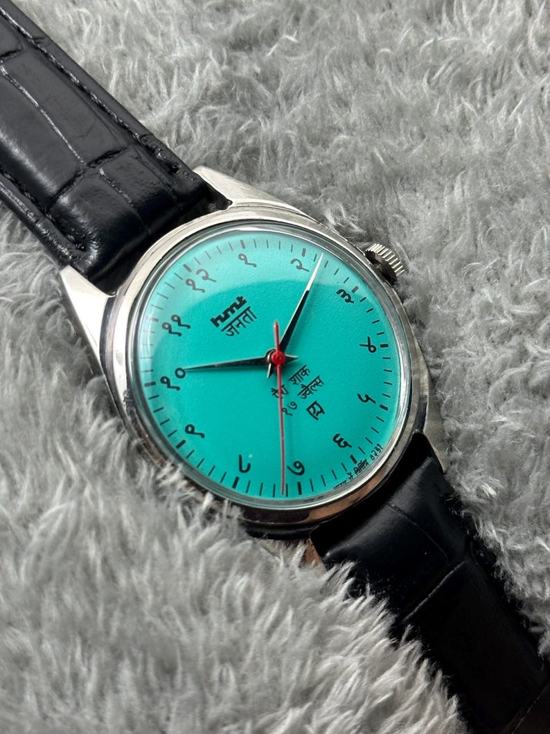 Vintage HMT Janata Hindi Cyan Dial Hand Winding Men's Watch Movement 17 ...