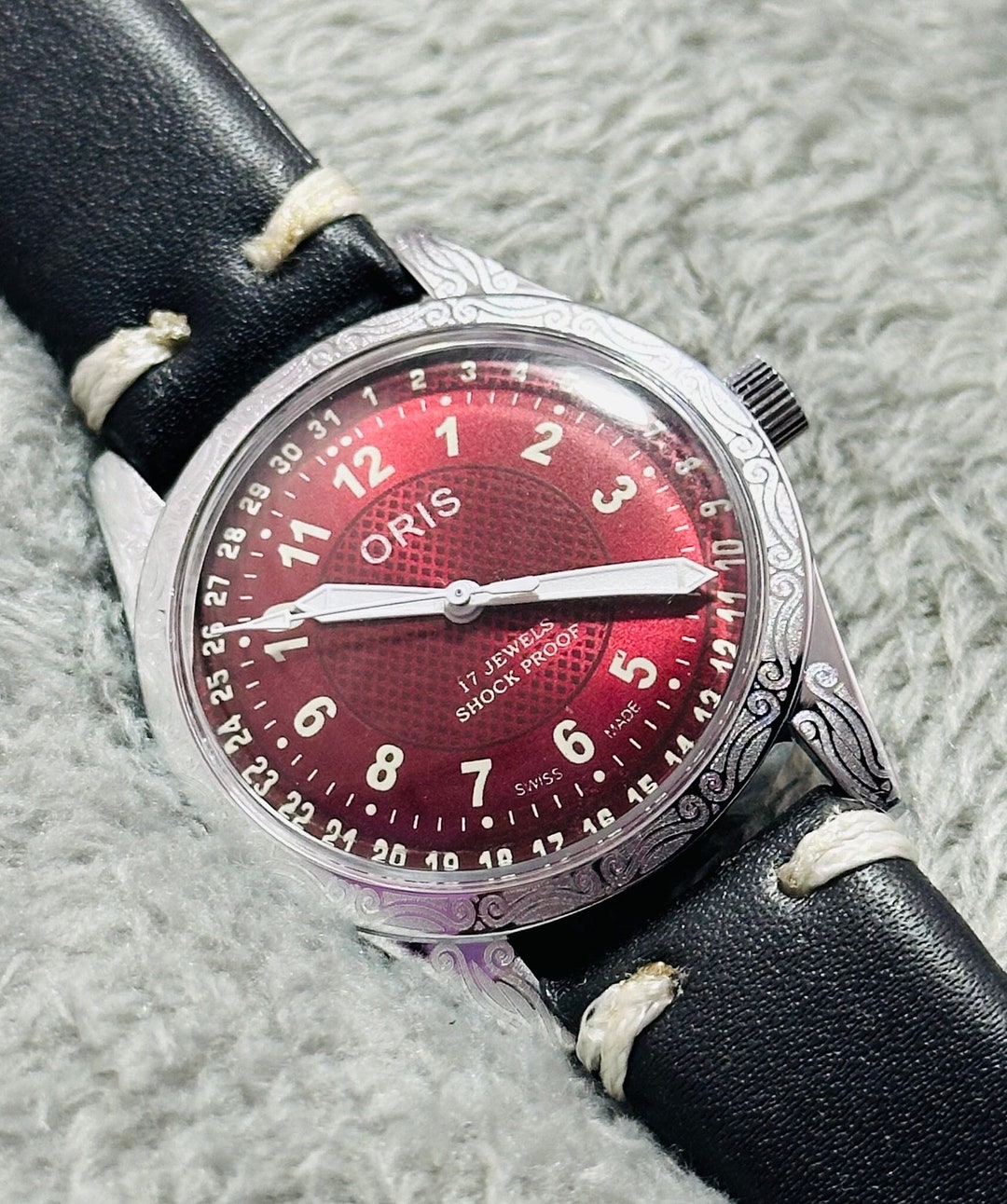 Vintage Rare Oris Red Dial Hand Winding Wrist Watch Men's Gents FHF ...