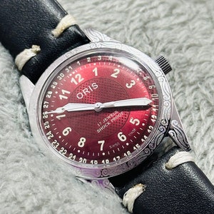 Vintage Rare Oris Red Dial Hand Winding Wrist Watch Men's Gents FHF ...