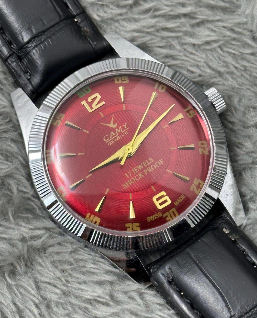 Rare Vintage Camy Red Dial Hand Winding FHF Movement ST-96 Swiss Mens ...