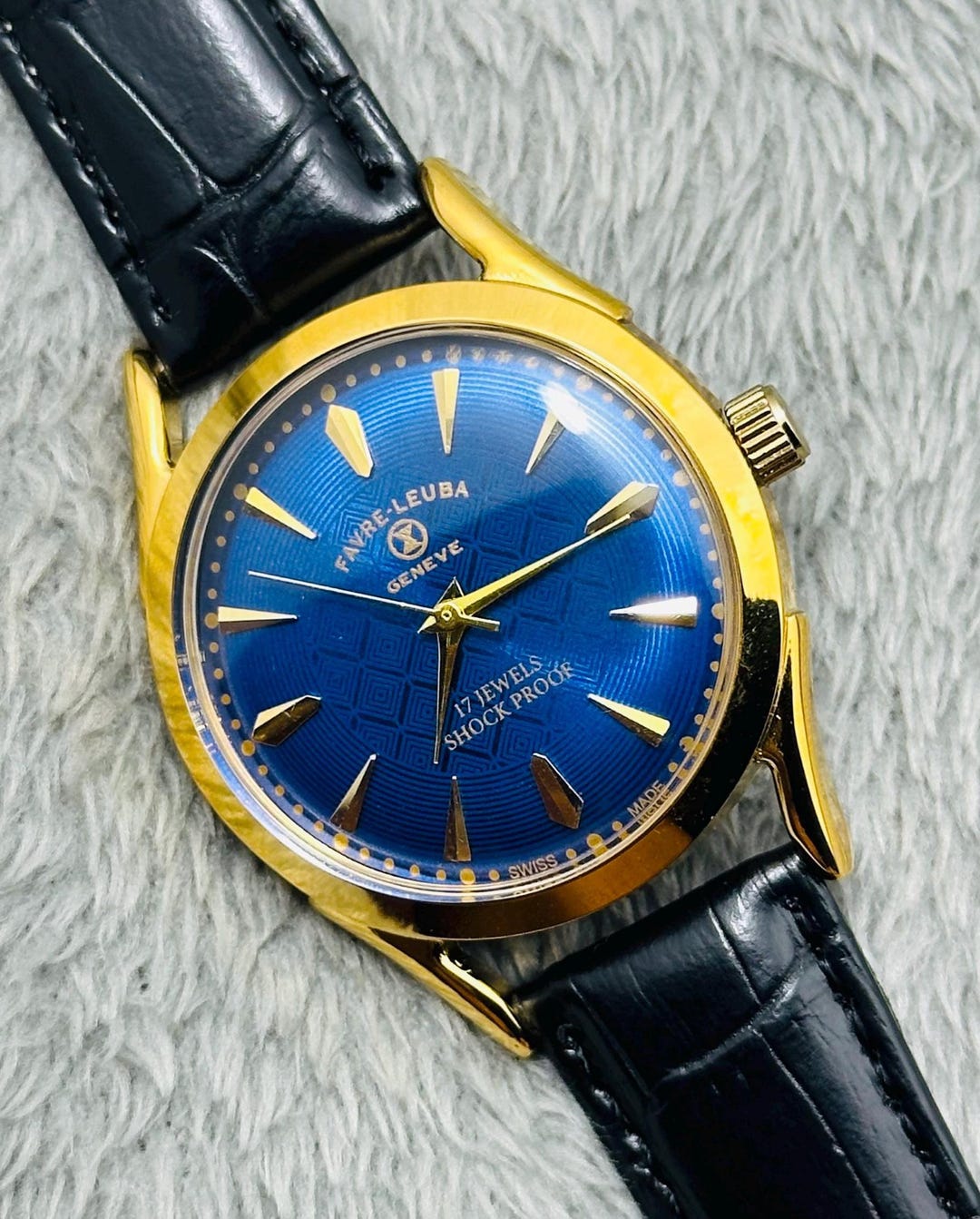 Vintage Faver Leuba Blue Dial Gold Case Hand Winding Men's Watch ...