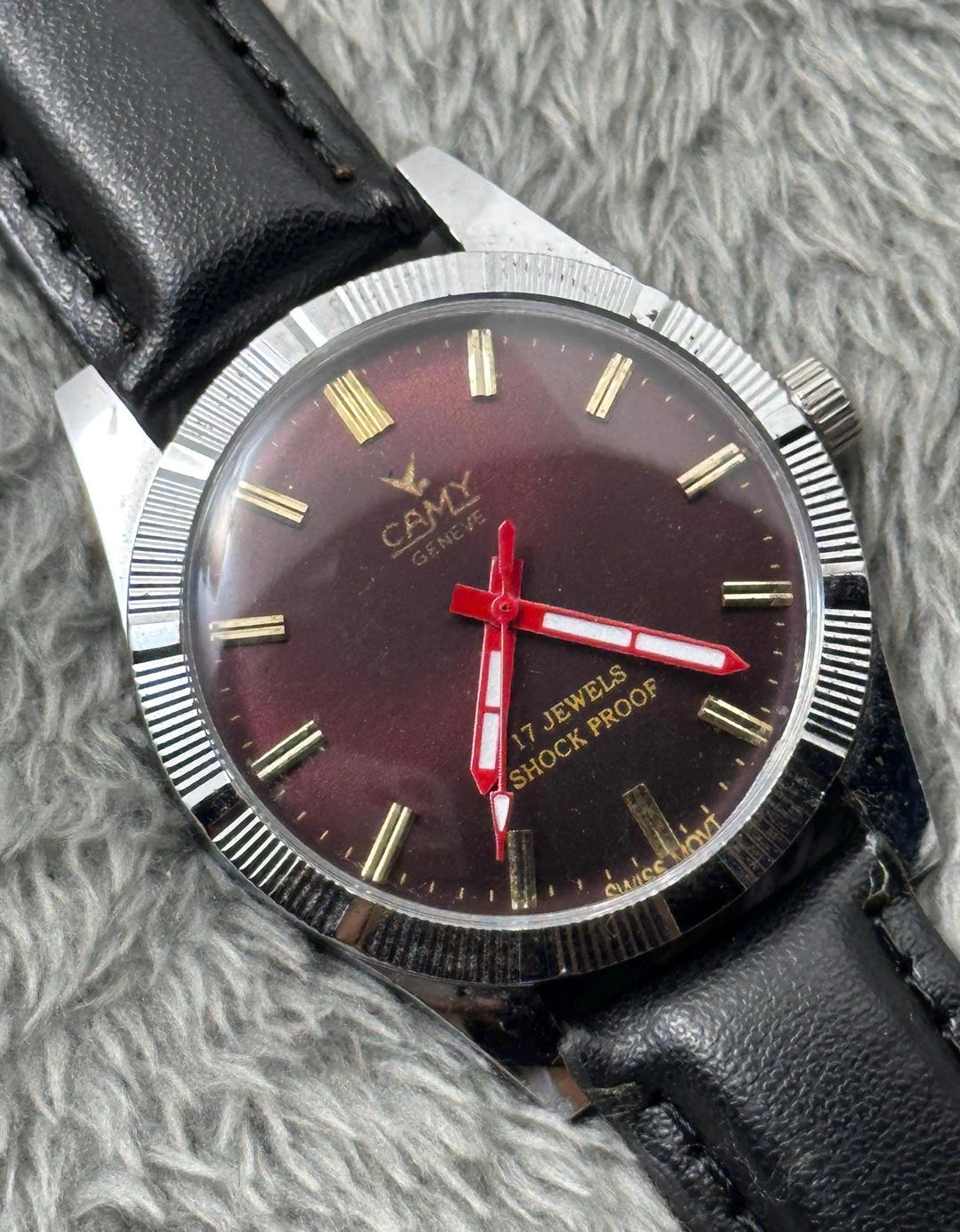 Rare Vintage Camy Red Dial Hand Winding FHF Movement ST-96 Swiss Mens ...