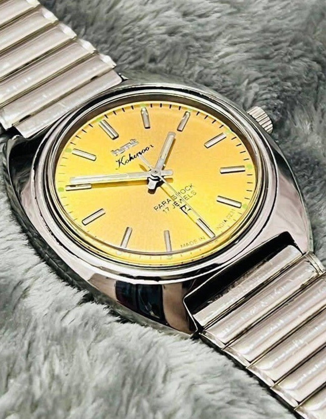 Vintage HMT Kohinoor Gold Dial Hand Winding Men's Watch Movement 17 ...