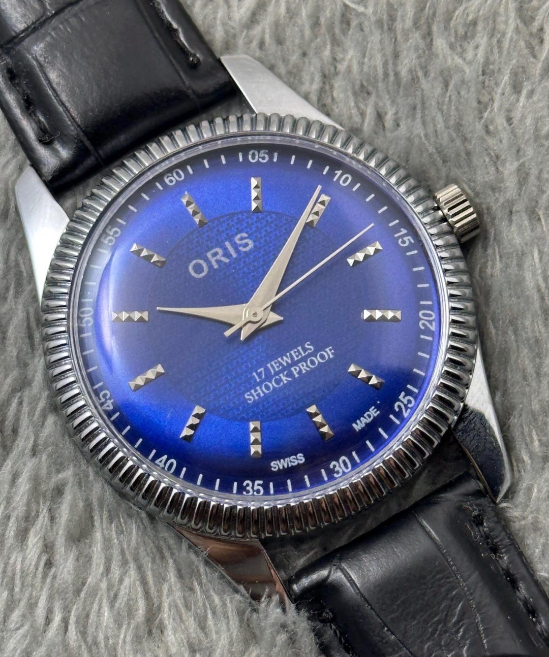 Vintage Rare Oris Blue Dial Hand Winding Wrist Watch Men's Gents FHF ...