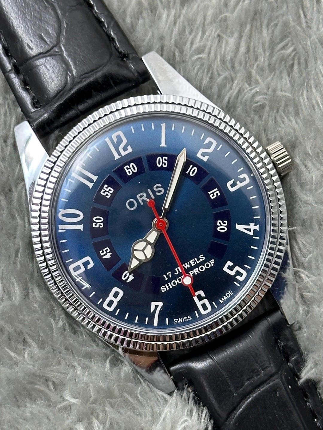 Rare Vintage ORIS Blue Dial Hand Winding FHF Movement ST-96 Swiss Mens ...