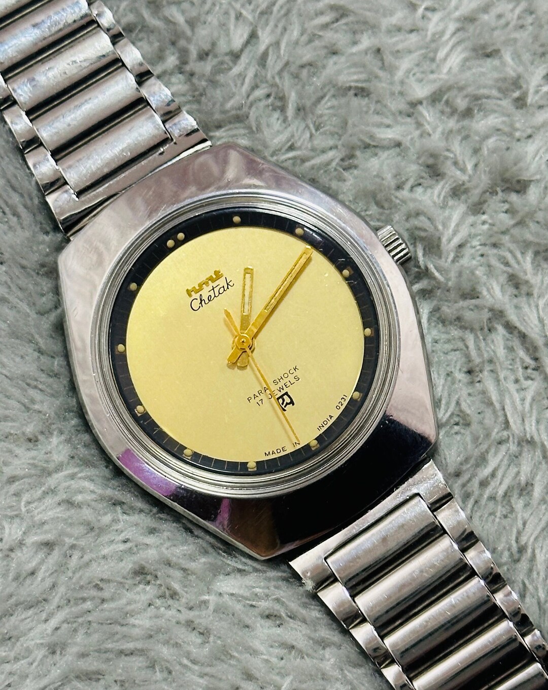 Vintage HMT Chetak Gold Dial Hand Winding Men's Watch Movement 17 ...