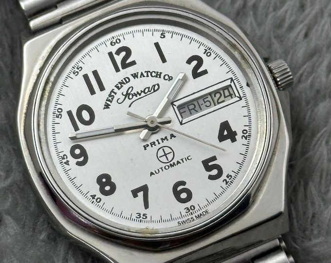Vintage West End Watch Co Jawan Automatic Silver Dial Date Day 17jewels ...