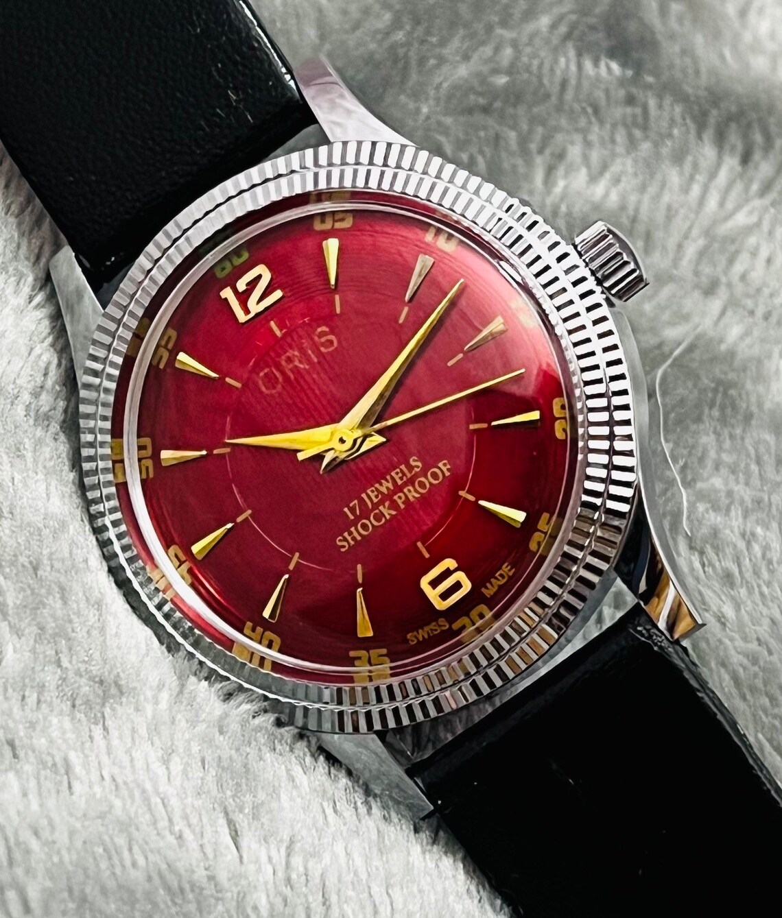 Vintage Rare ORIS Red Dial Hand Winding Wrist Watch Men's Gents FHF ...