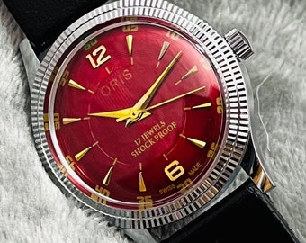 Rare Vintage ORIS Red Dial Hand Winding FHF Movement ST-96 Swiss Mens ...