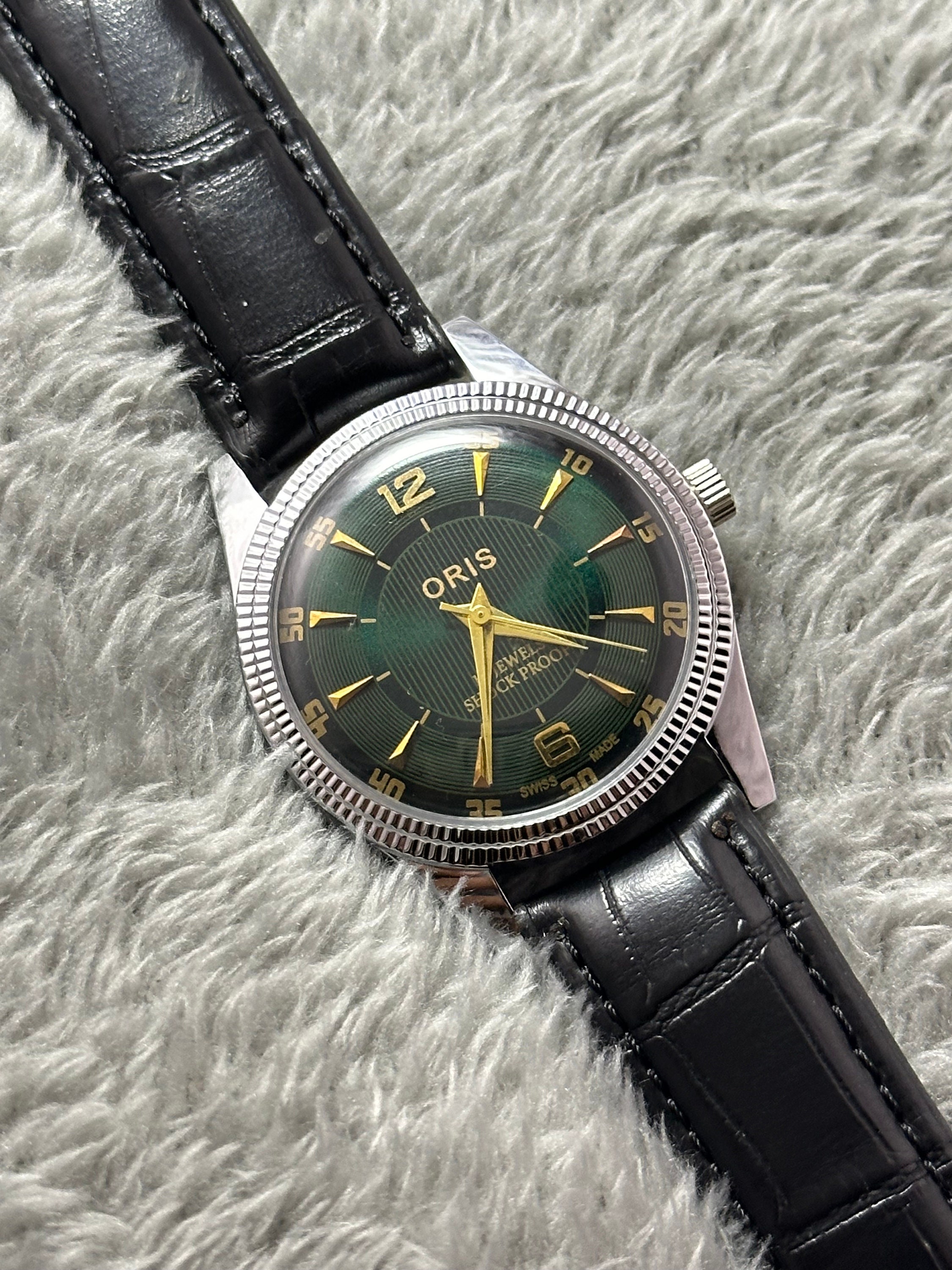 Vintage Rare ORIS Green Dial Hand Winding Wrist Watch Men's Gents FHF ...