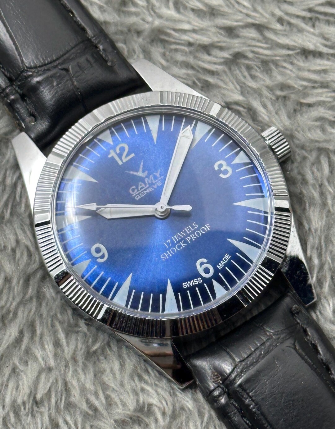 Rare Vintage Camy Blue Dial Hand Winding FHF Movement ST-96 Swiss Mens ...