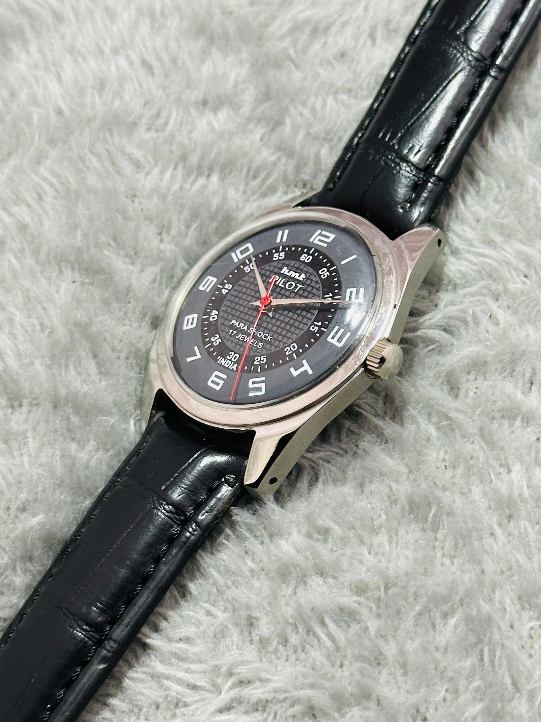 Vintage HMT Pilot Black Dial Hand Winding Men's Watch Movement 17 ...