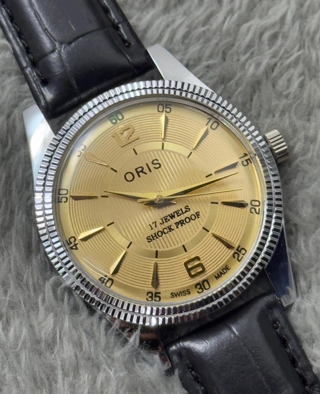 Rare Vintage ORIS Gold Dial Hand Winding FHF Movement ST-96 Swiss Mens ...