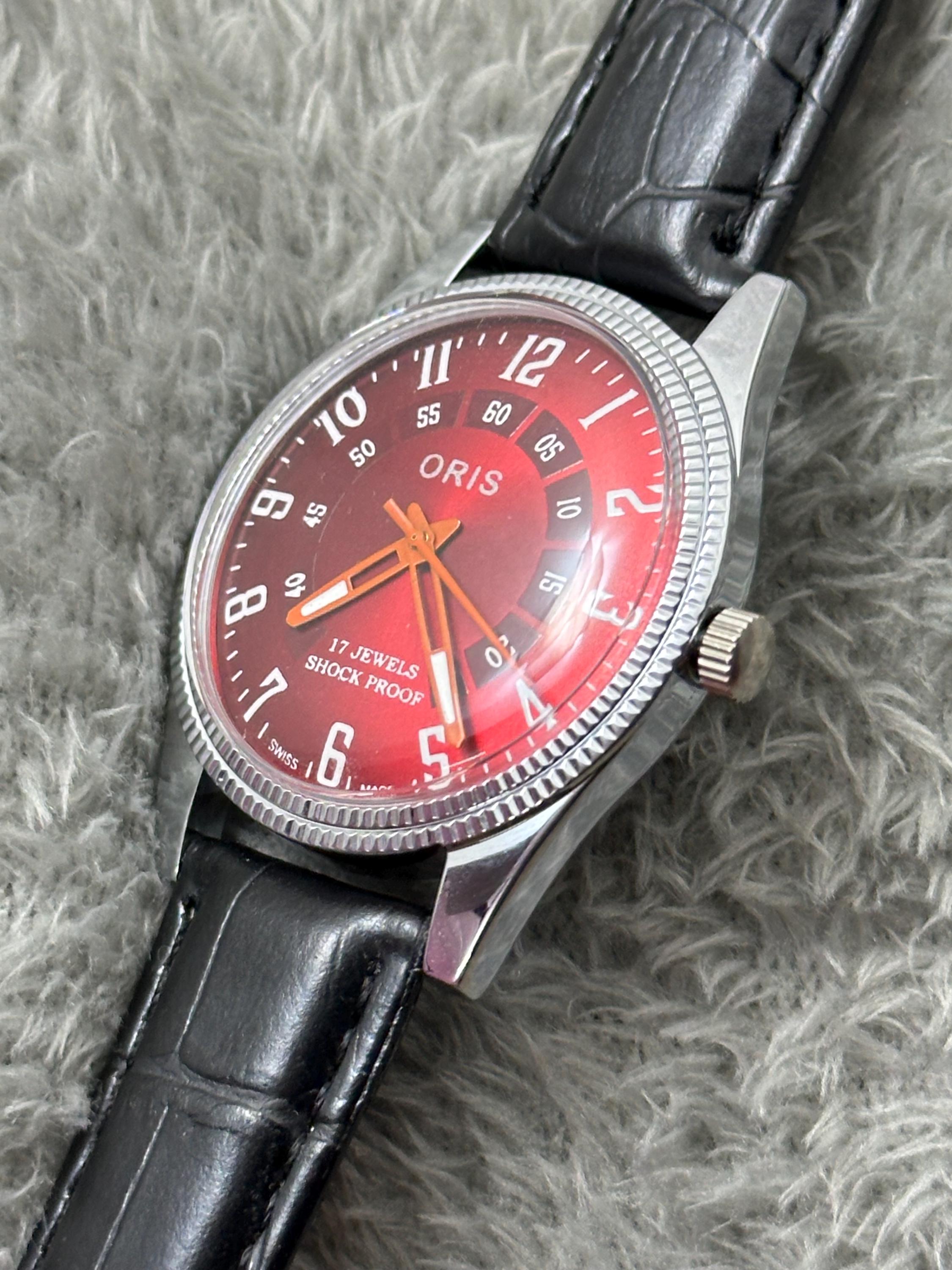 Rare Vintage ORIS Red Dial Hand Winding FHF Movement ST-96 Swiss Mens ...