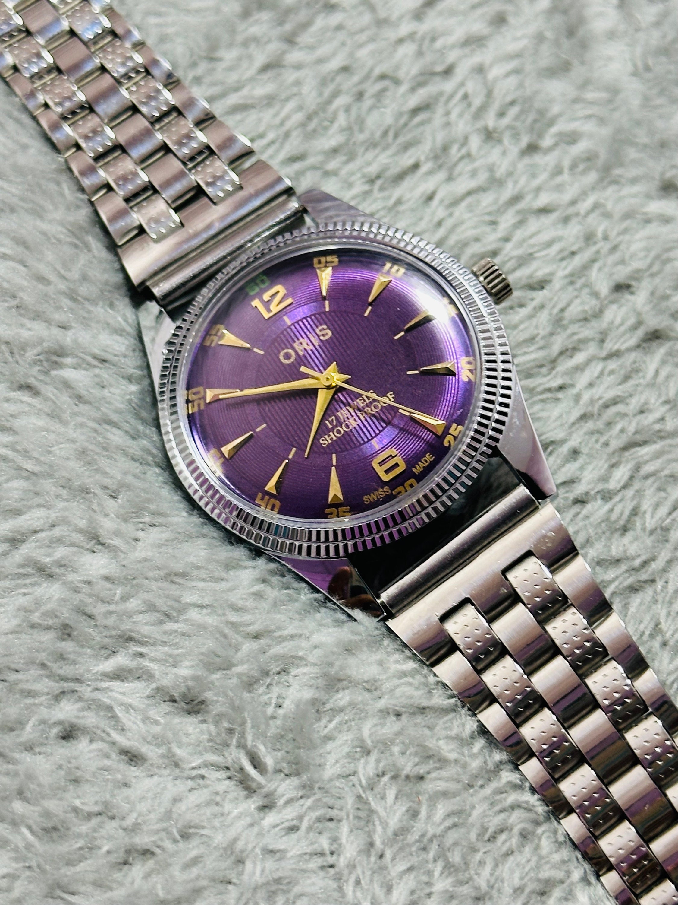 Vintage Rare Oris Purple Dial Hand Winding Wrist Watch Men's Gents FHF ...