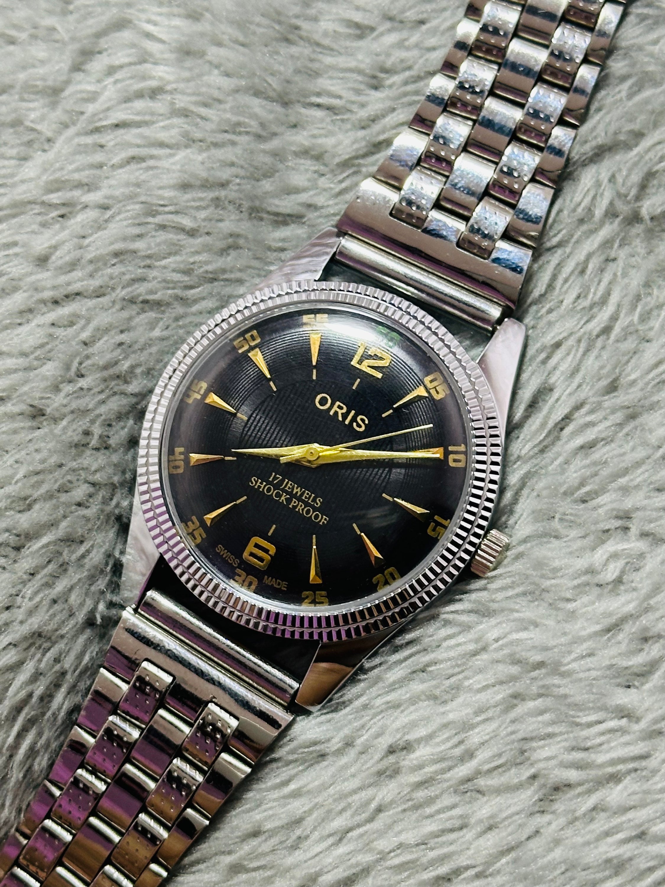 Vintage Rare Oris Black Dial Hand Winding Wrist Watch Men's Gents FHF ...