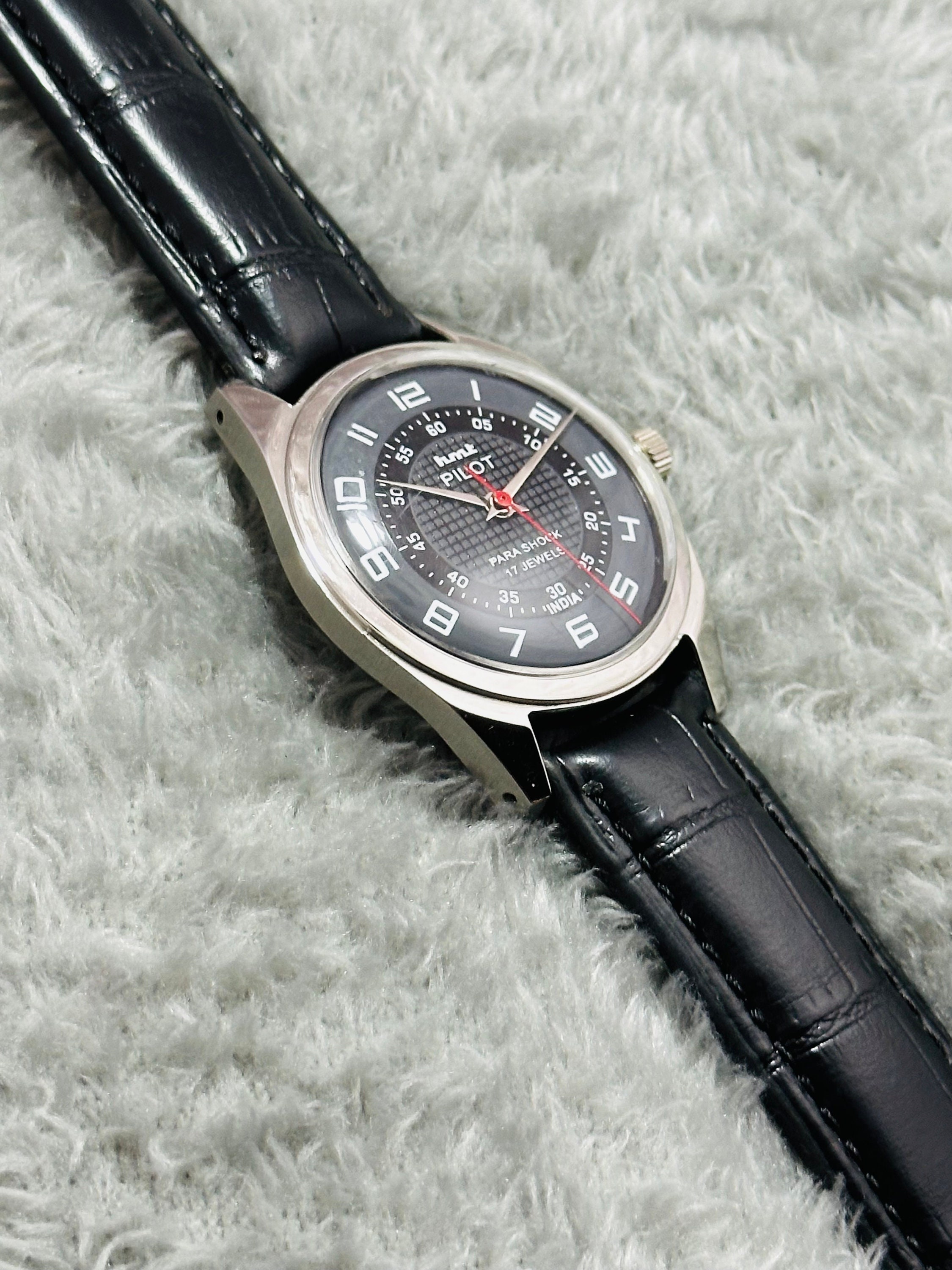 Vintage HMT Pilot Black Dial Hand Winding Men's Watch Movement 17 ...